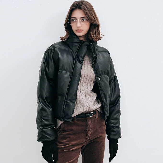 LEATHER STRING PUFFER PADDING_BLACK - 하고(HAGO)