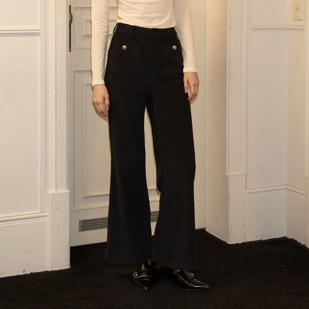 Button Point Coduroy Pants_ Black - 하고(HAGO)