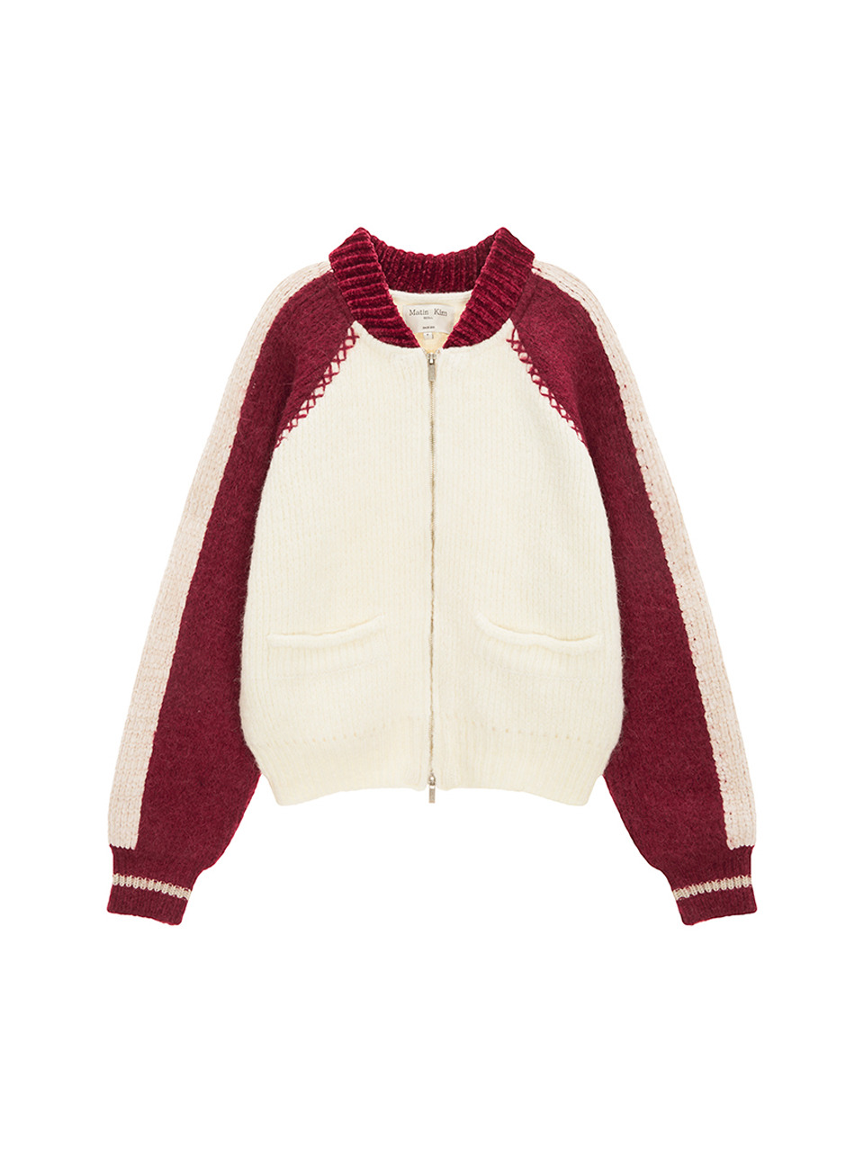RAGLAN BACK LOGO KNIT ZIP UP FOR MEN IN IVORY - 하고(HAGO)