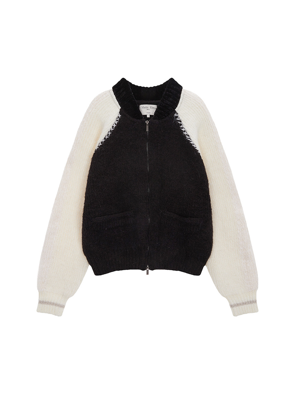 RAGLAN BACK LOGO KNIT ZIP UP FOR MEN IN BLACK - 하고(HAGO)