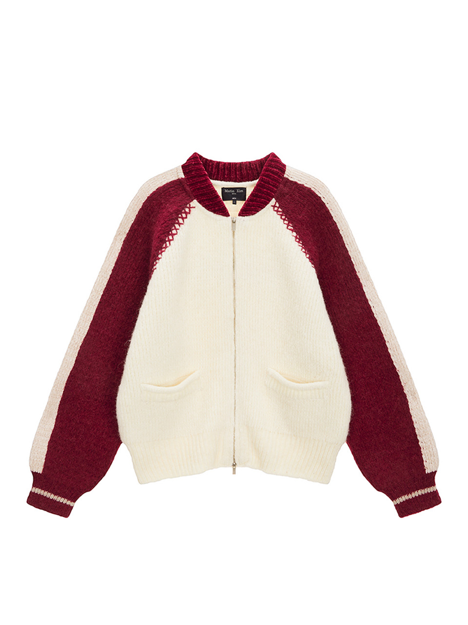 RAGLAN BACK LOGO KNIT ZIP UP FOR WOMEN IN IVORY - 하고(HAGO)