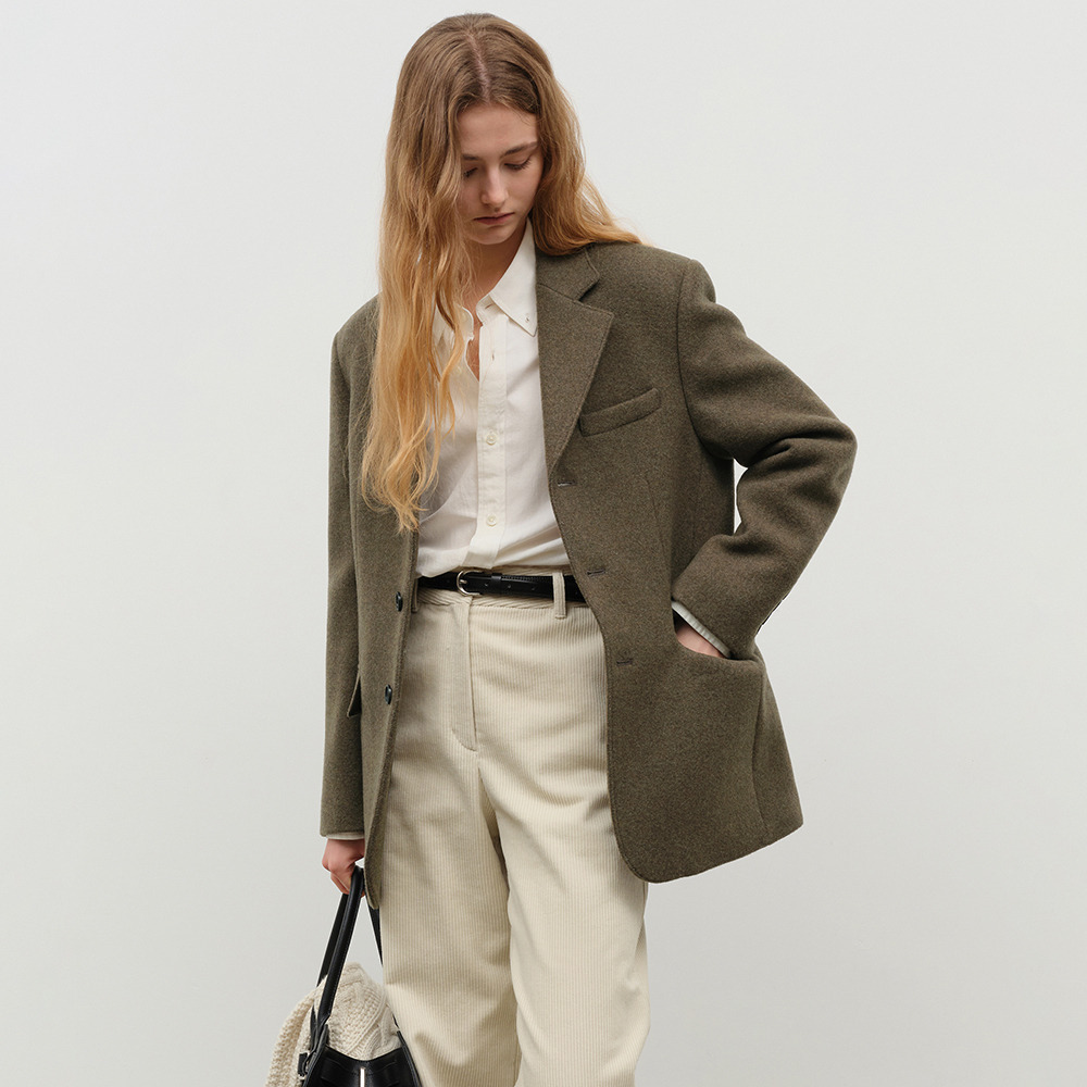UNISEX 3 BUTTON WOOL JACKET KHAKI_UDJA4D122K2 - 하고(HAGO)
