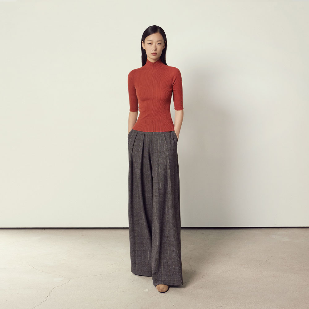 Check Wide Leg Pants Brown - HAGO(하고)