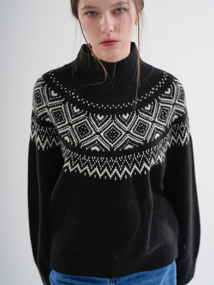 [5%중복쿠폰]Cashmere Wool Nordic Turtle-Neck Knit (Black) - HAGO(하고)