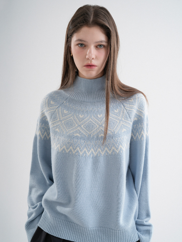 Cashmere Wool Nordic Turtle-Neck Knit (Sora) - HAGO(하고)