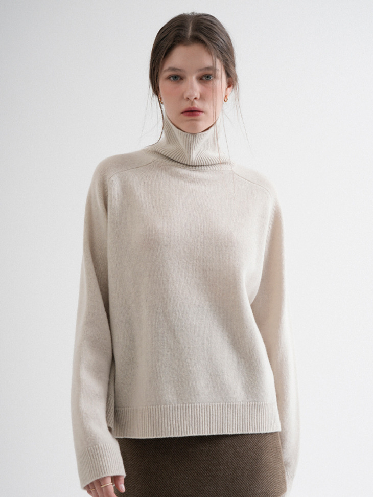 Wool 100% Turtle-Neck Knit (Cream) - 하고(HAGO)