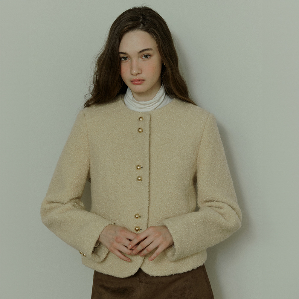 Double button bookle tweed jacket - ivory - 하고(HAGO)