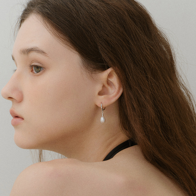 [Silver 925] Hang Pearl One-touch Earrings (SILVER) - 하고(HAGO)