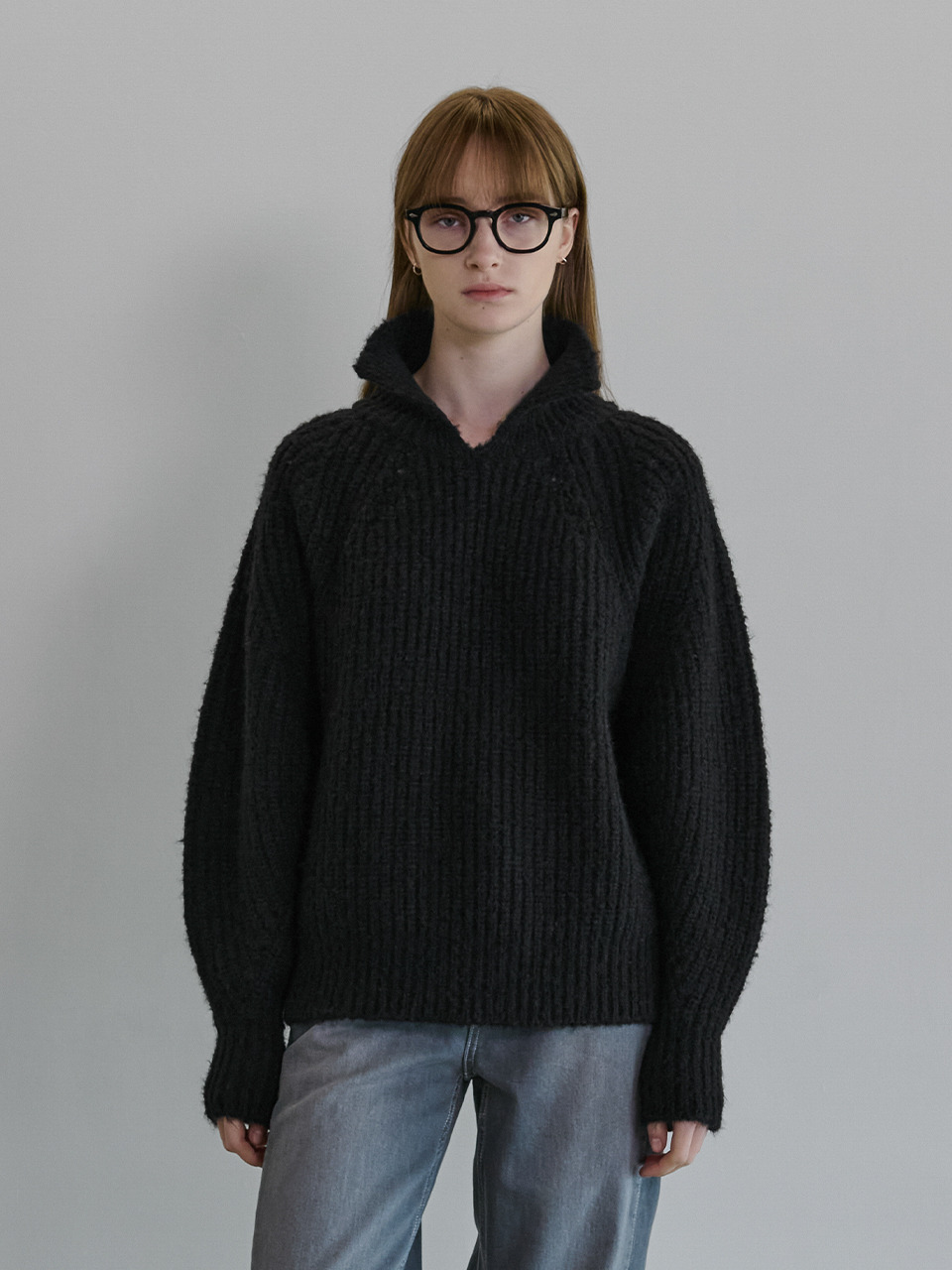 Curved sleeve pullover - Black - HAGO(하고)