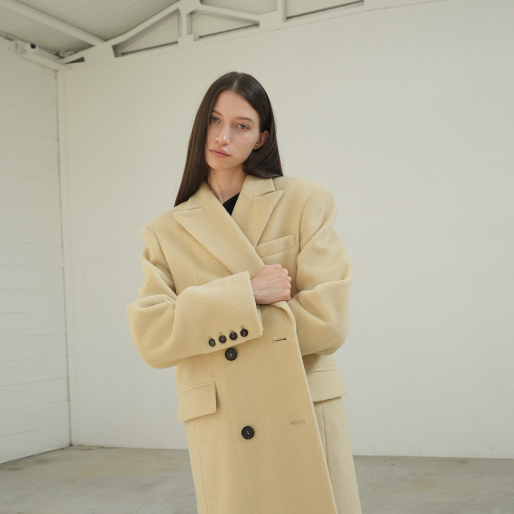[WOOL 100%] DOUBLE LONG WOOL COAT / BUTTER - HAGO(하고)