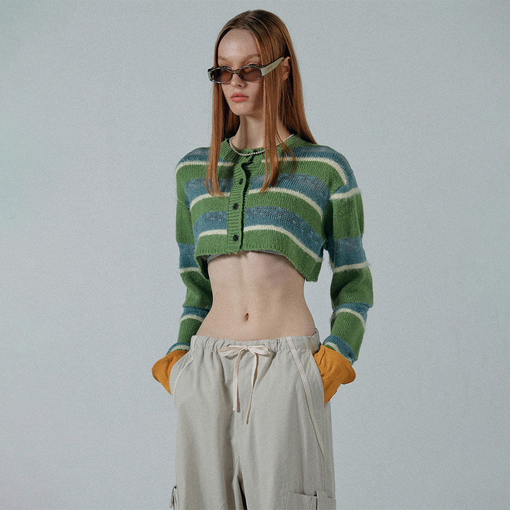 Underboob Cable Knit Cardigan Multi Green - 하고(HAGO)
