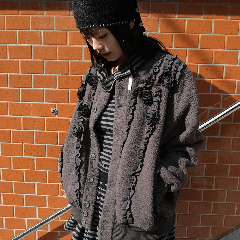 DREAM FLOWER FLEECE JACKET CHARCOAL - 하고(HAGO)