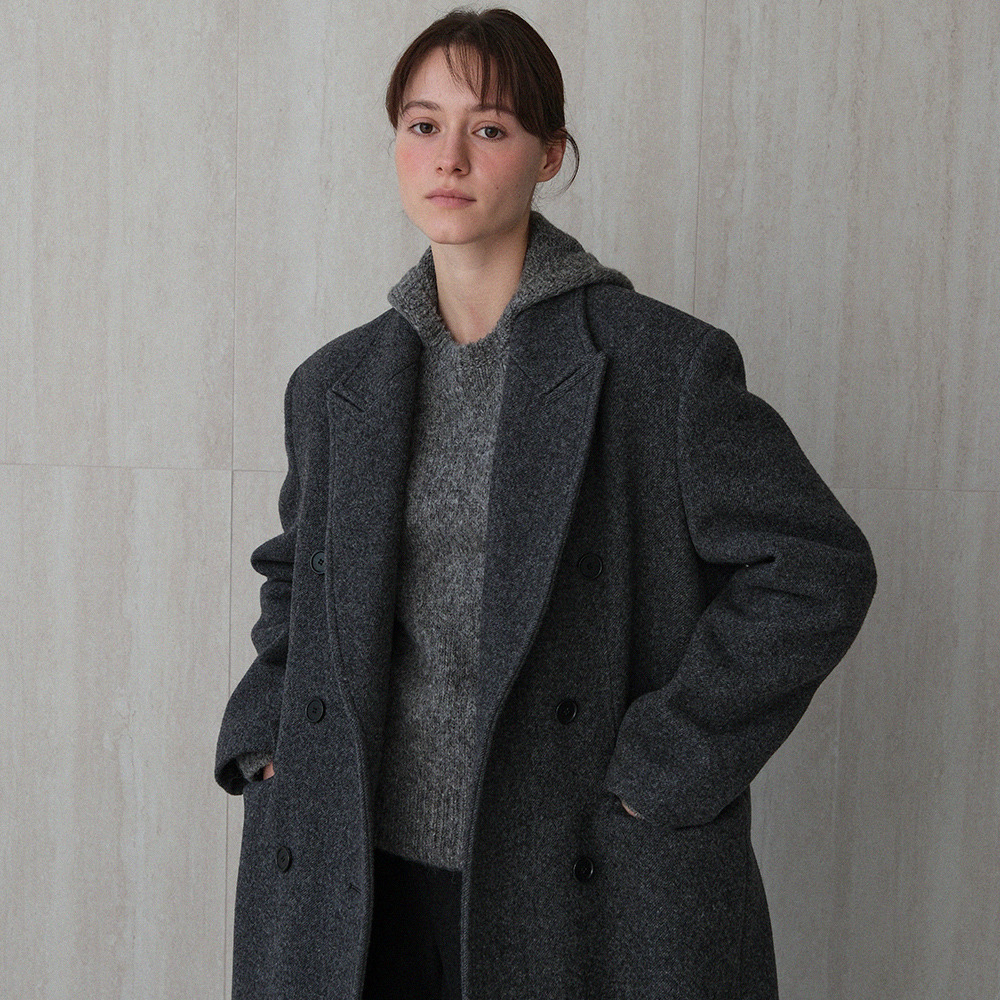 wool classic double breasted coat (charcoal) - HAGO(하고)