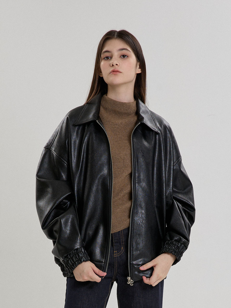 LEATHER BLOUSON JACKET_BLACK - 하고(hago) - 하고