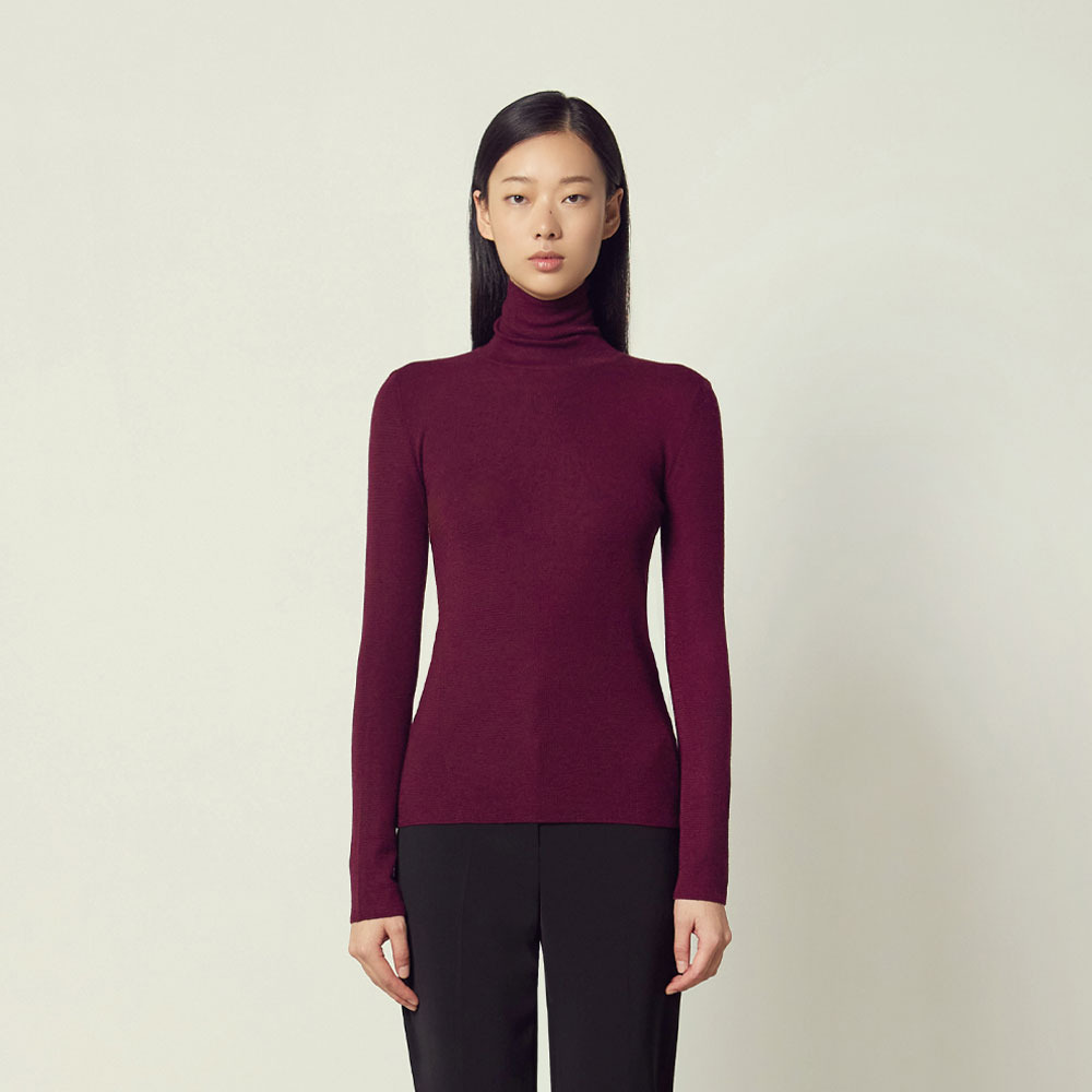 Silk Cashmere Turtleneck Knit Top Wine - 하고(HAGO)
