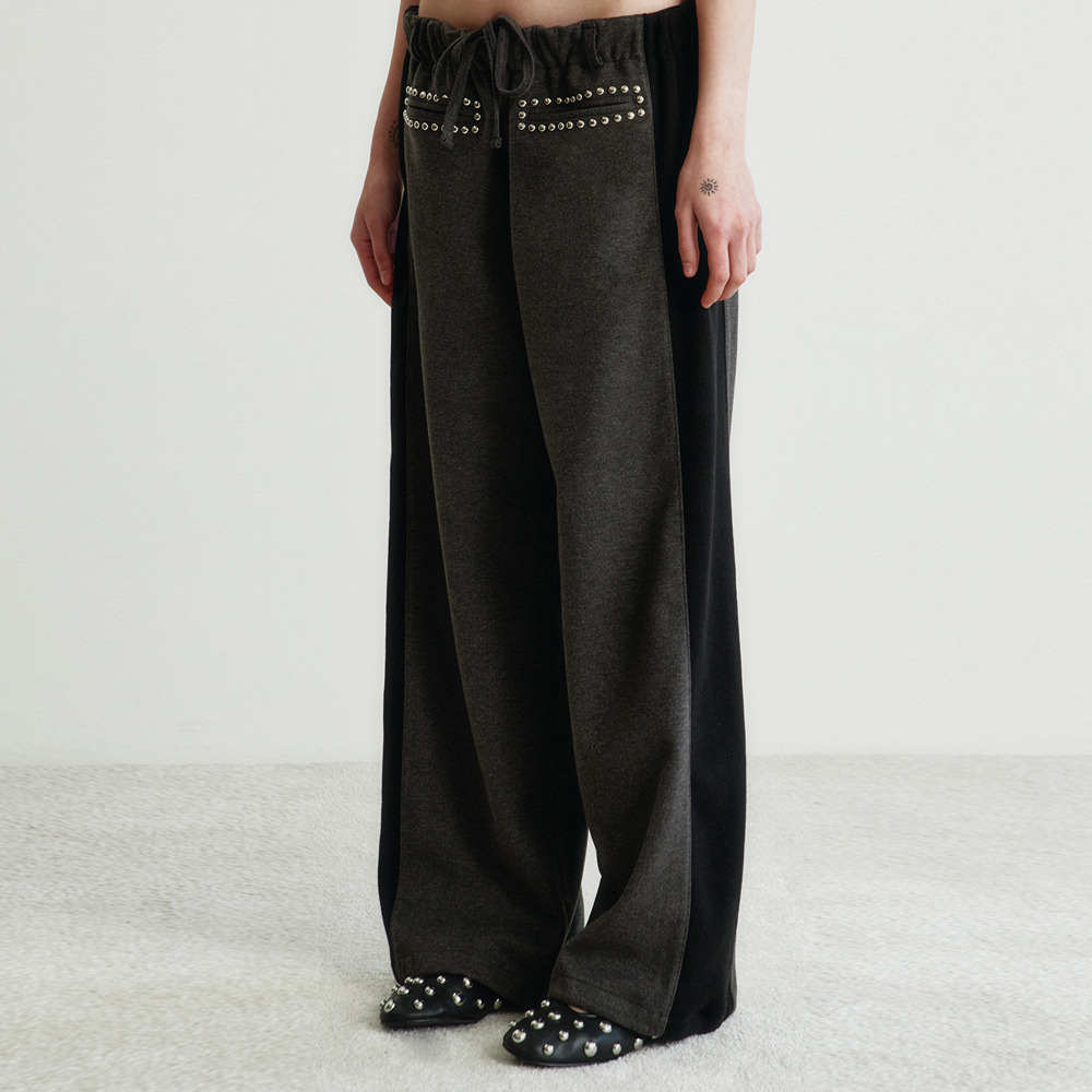 G_STUDDED POCKET LOOSE-PANTS / CHARCOAL - HAGO(하고)