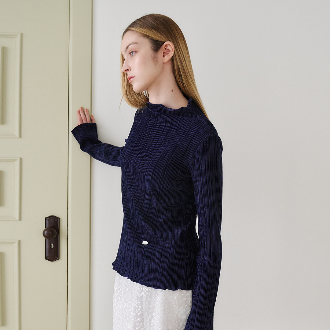 VELVET HALF-NECK SLEEVE-NAVY - 하고(HAGO)