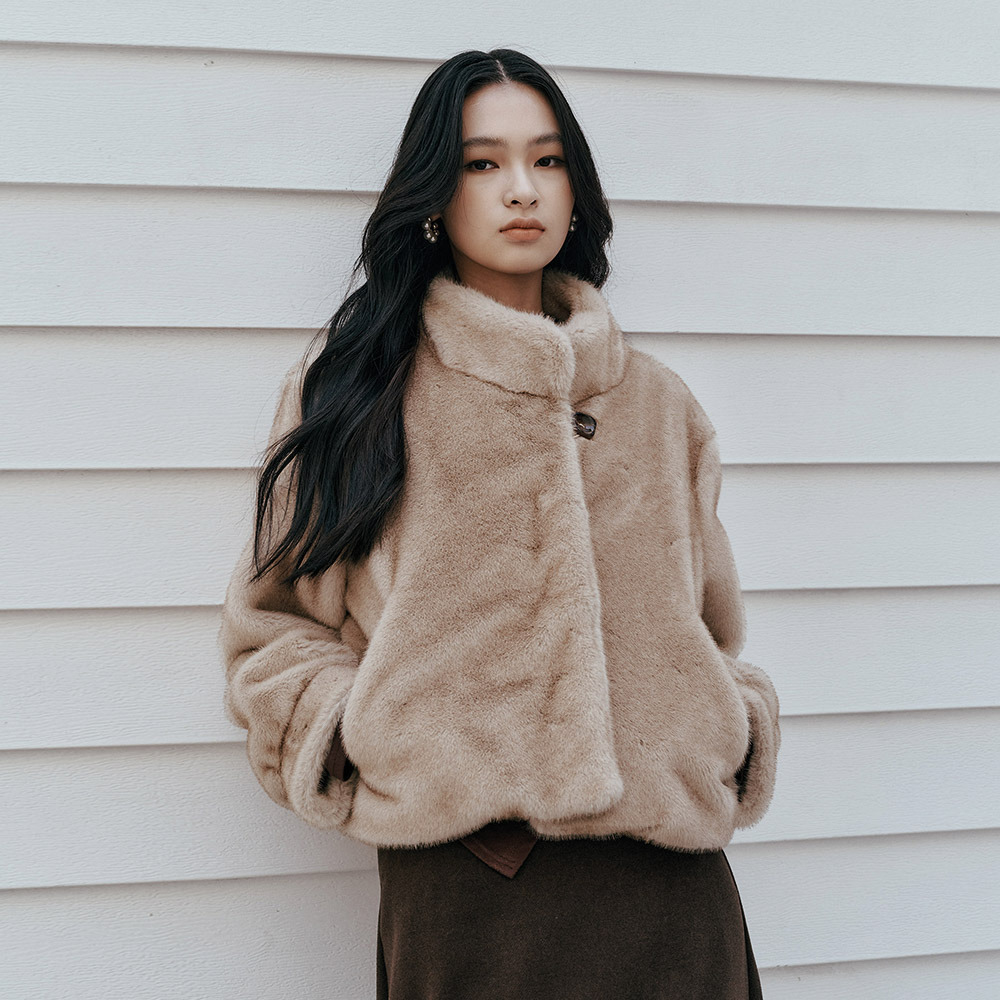 IT_High neck fur jacket_LIGHT BEIGE - HAGO(하고)