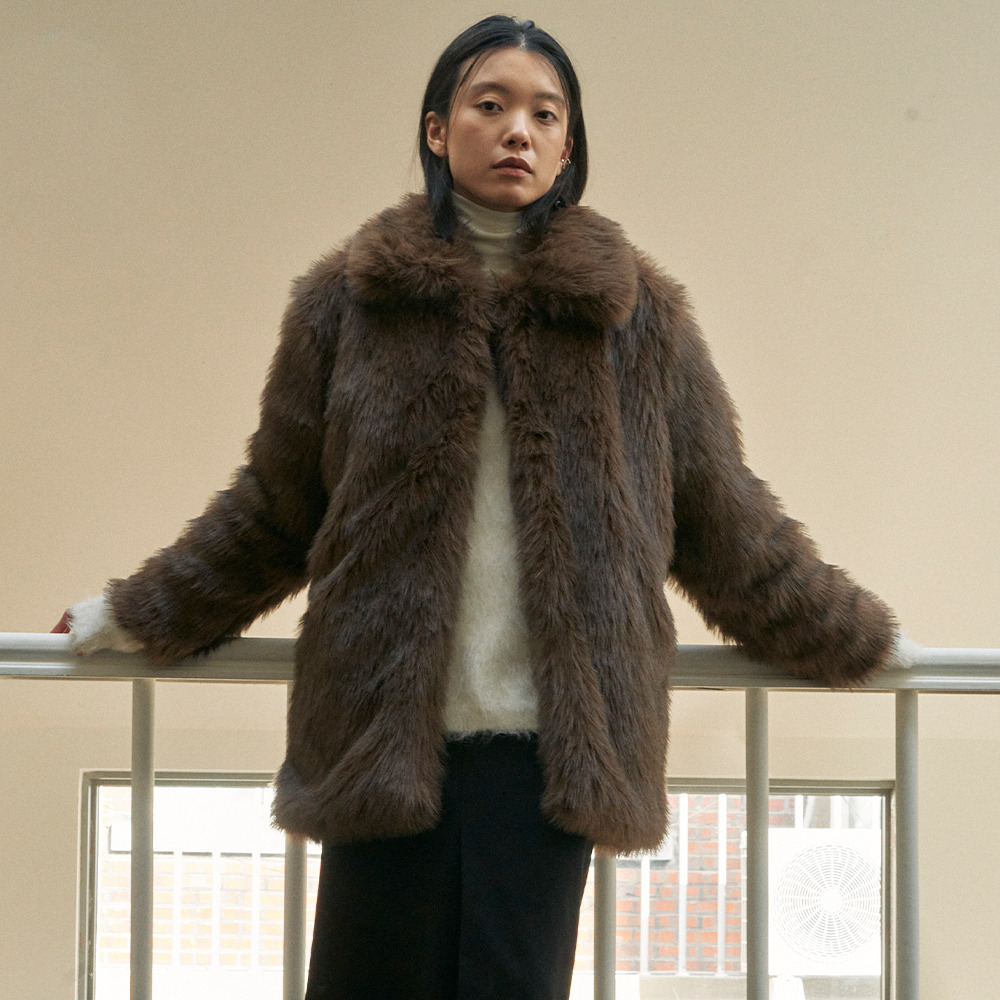 Eco Soft Fur Jacket_Deep Brown (Long) - 하고(HAGO)
