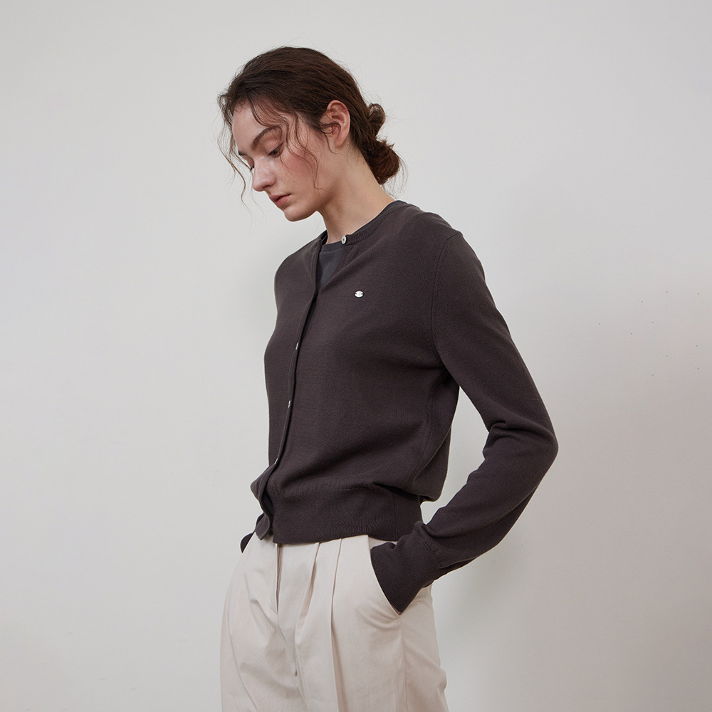 SOFT COTTON BASIC ROUND CARDIGAN_WARM CHARCOAL - 하고(HAGO)