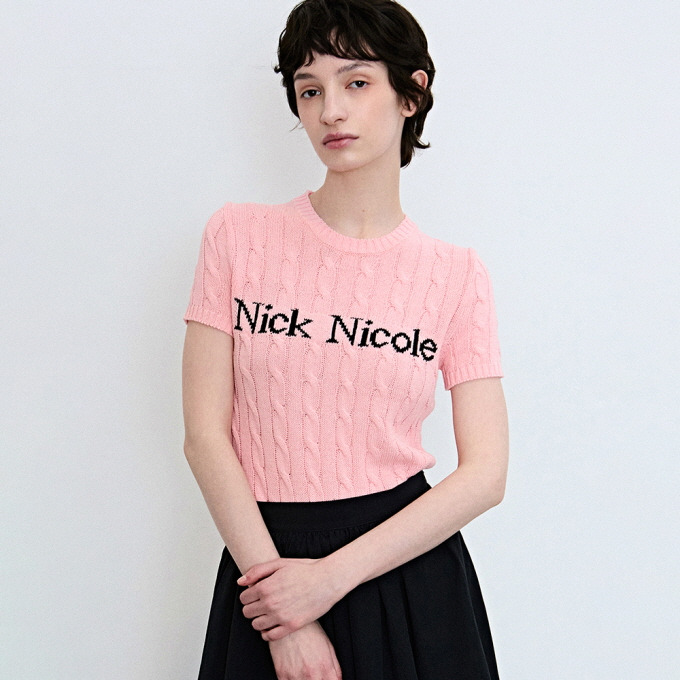 NICK NICOLE CABLE HALF KNIT_PINK - 하고(HAGO)