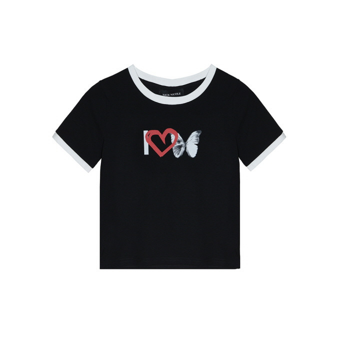 I LOVE BUTTERFLY RINGER CROP TOP_BLACK - HAGO(하고)