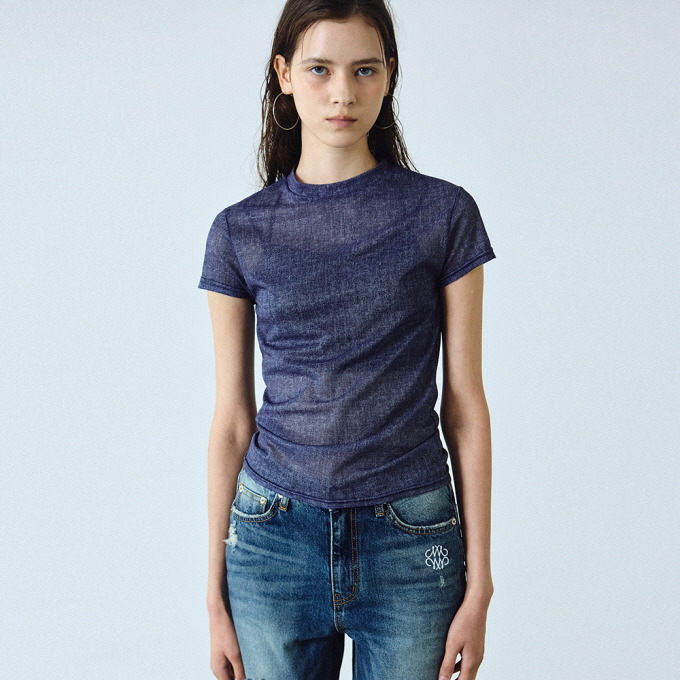 DENIM SHEER HALF TOP_BLUE - 하고(HAGO)