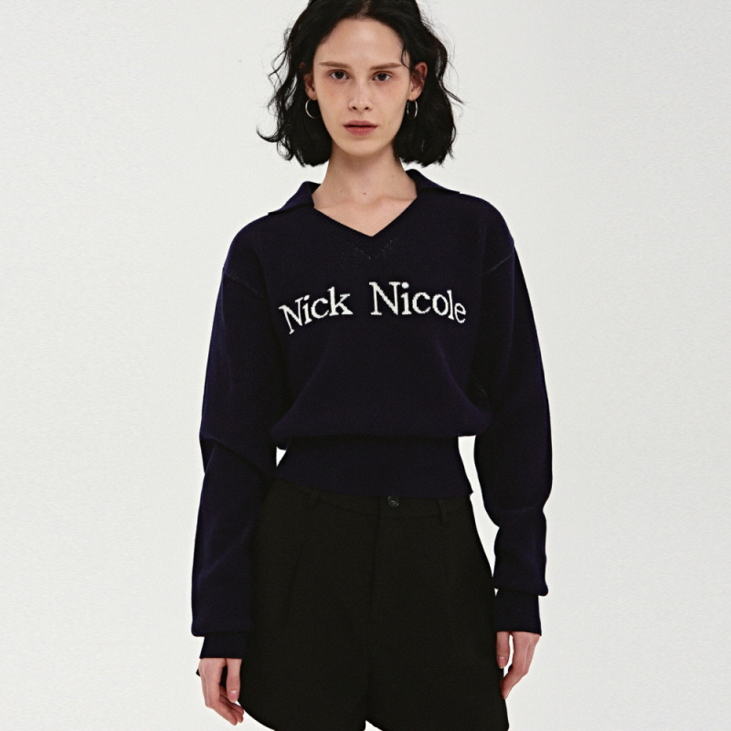 NICOLE COLOR BLOCK COLLAR KNIT_NAVY - 하고(HAGO)