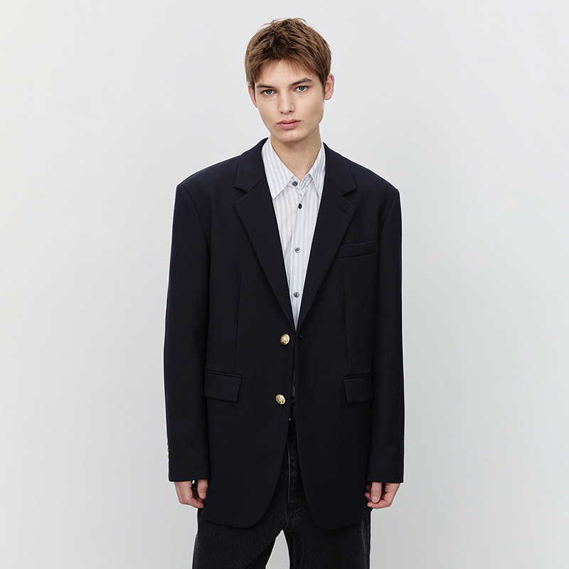 UNISEX 2 BUTTON WOOL BLAZER NAVY_M_UDJA5A102N2 - HAGO(하고)