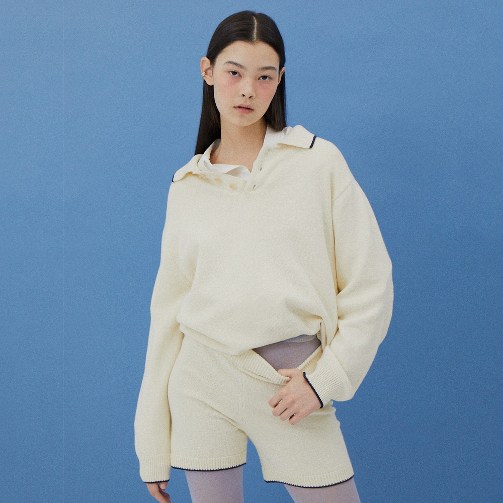 Button Collar Knit Ivory - 하고(HAGO)