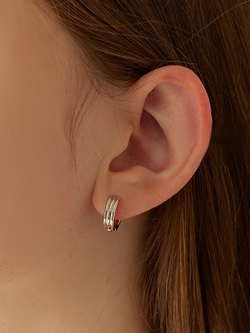 [진주귀걸이 증정] Large three-line hoop earring - HAGO(하고)