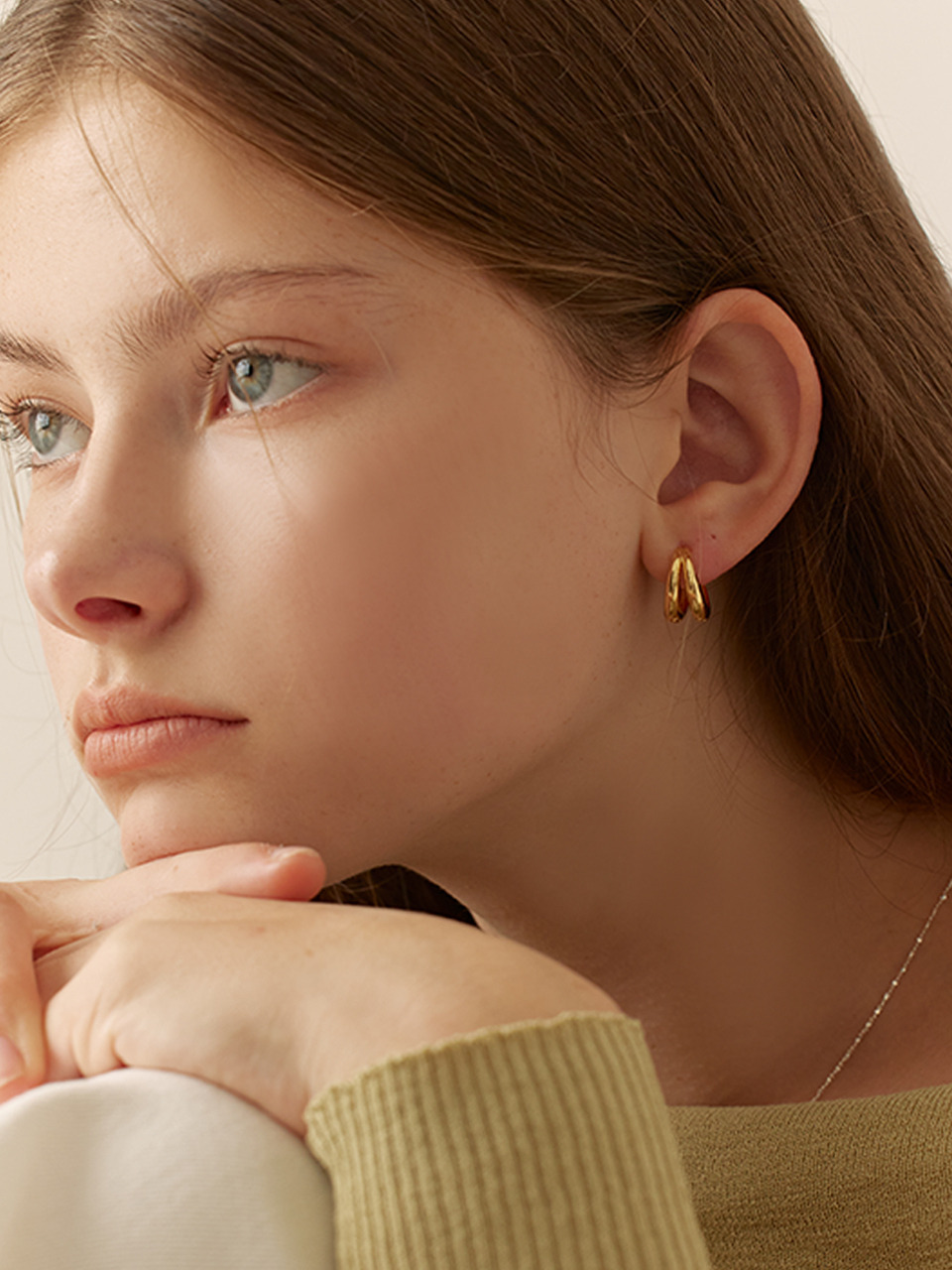 [진주귀걸이 증정] Large two-line hoop earring - 하고(HAGO)