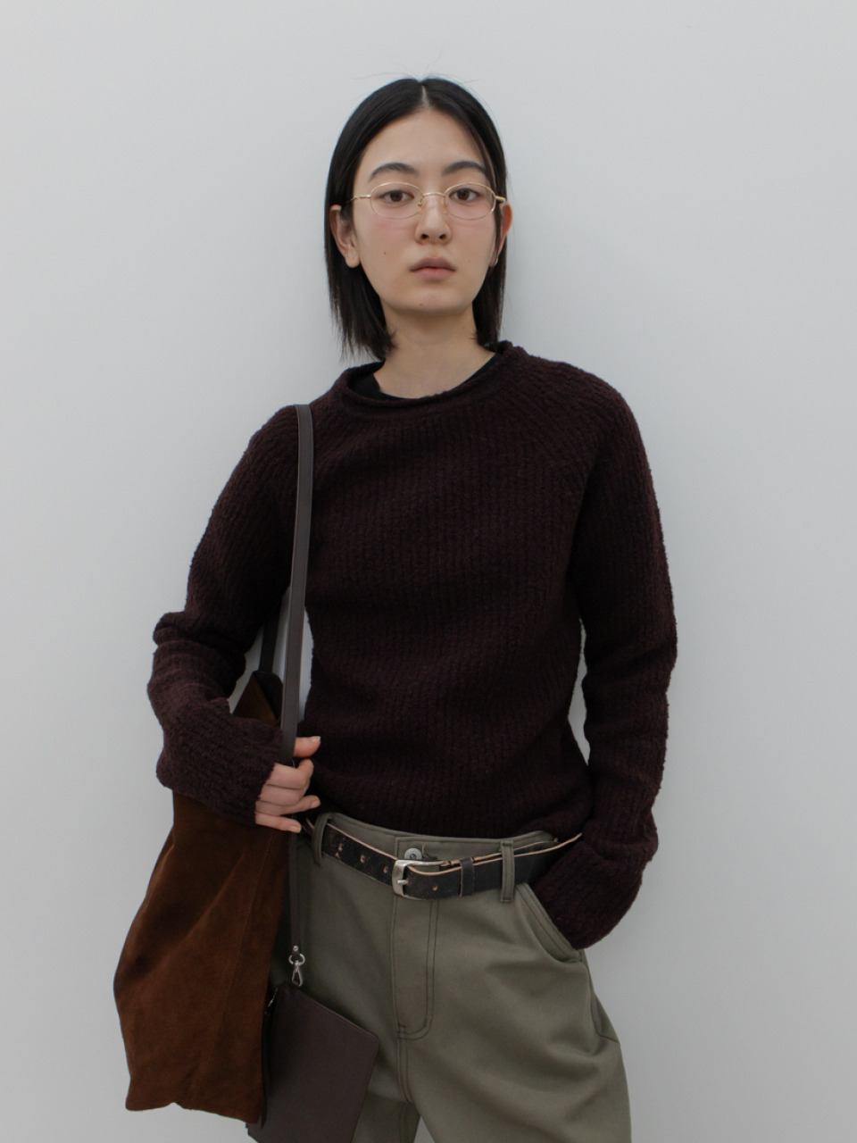 BOUCLE RAGLAN KNIT_BROWN - 하고(HAGO)