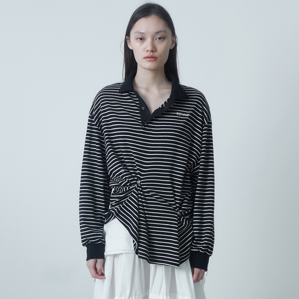 STRIPE BUTTON PINCH TOP / BLACK - HAGO(하고)