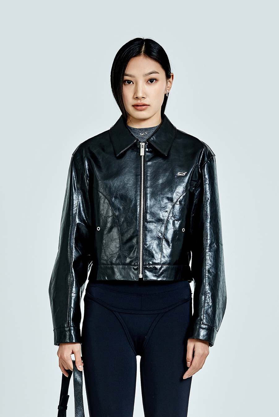 Bulky Leather Jacket - Black(woman) - HAGO(하고)