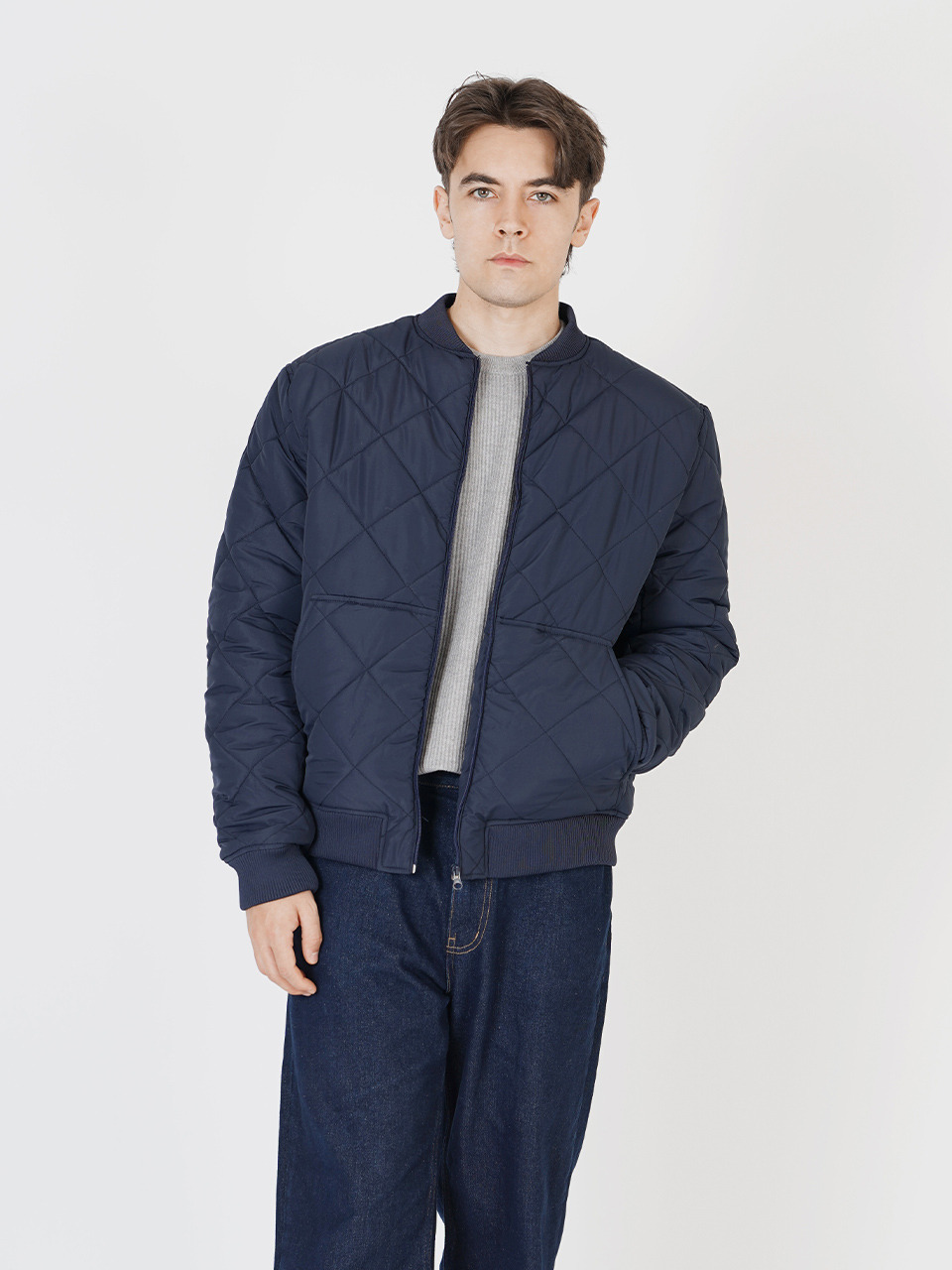Quilting Zip-up Down Jumper (Navy) - HAGO(하고)