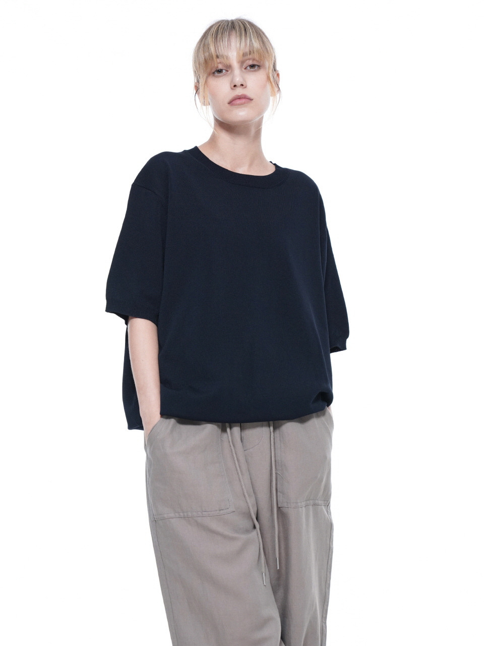 Cool Round Half Knit (Navy) - 하고(HAGO)
