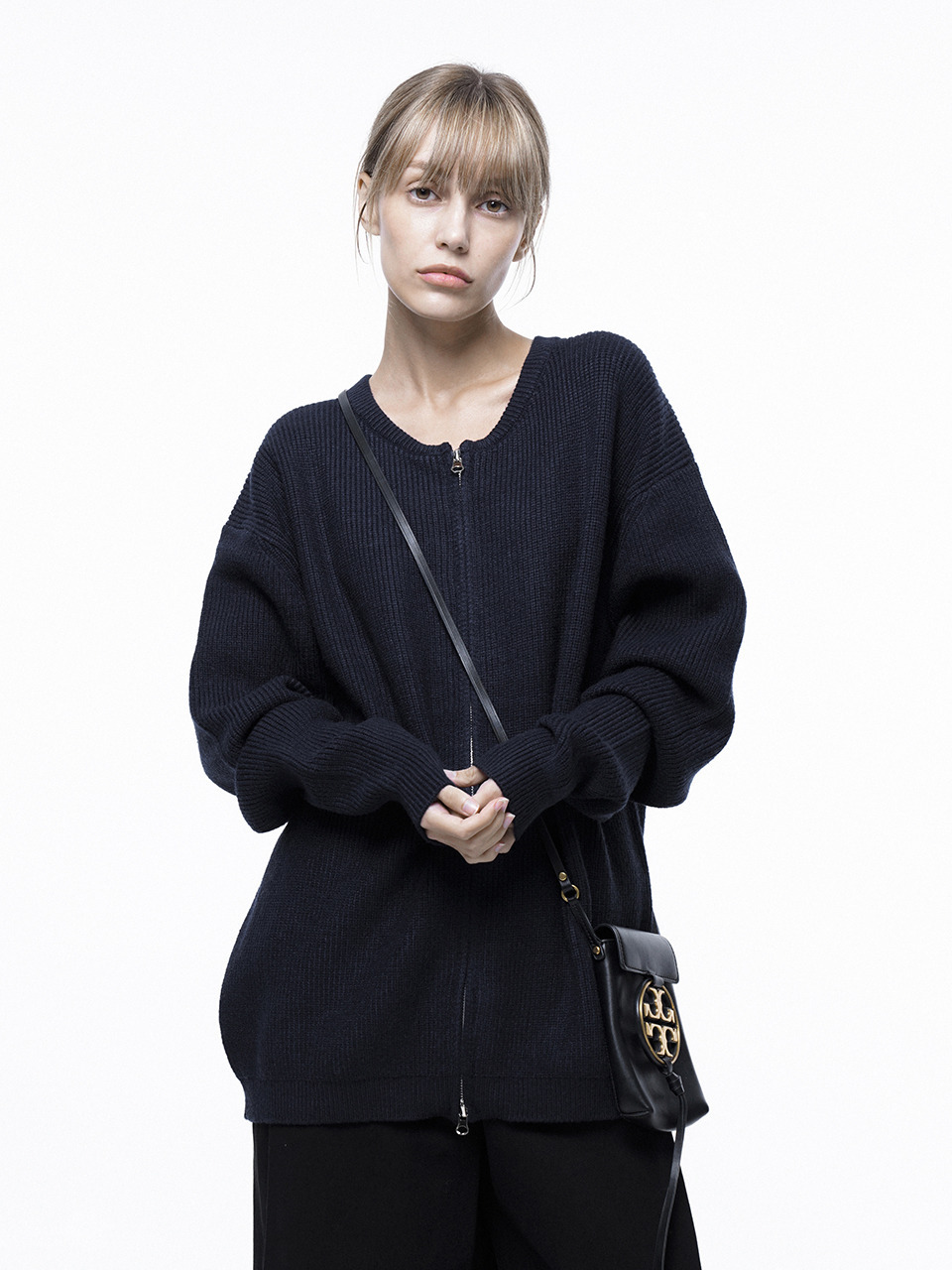 Soft Two-way Knit Cardigan (Navy) - HAGO(하고)