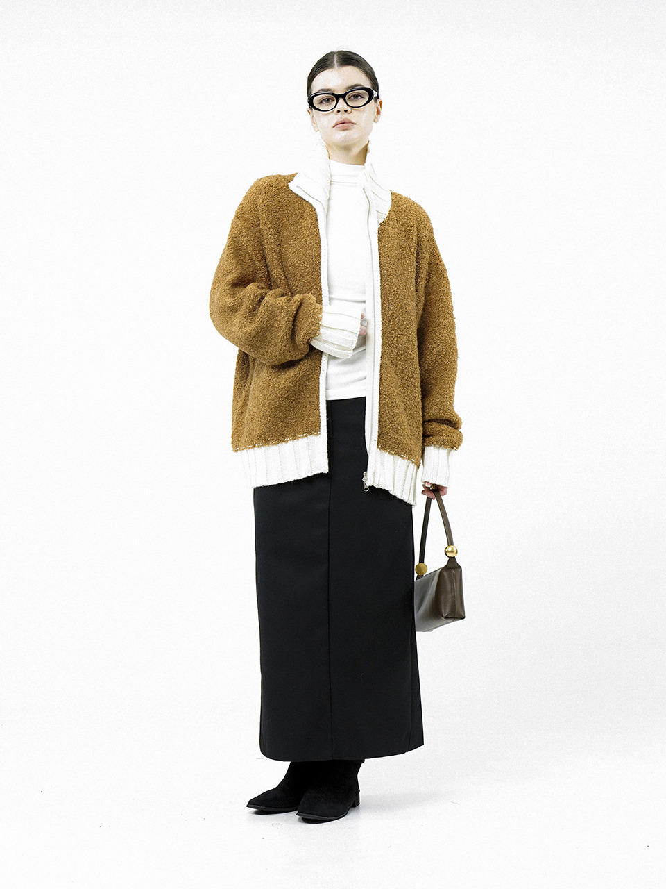Boucle Color High neck Zip up (Camel) - 하고(HAGO)