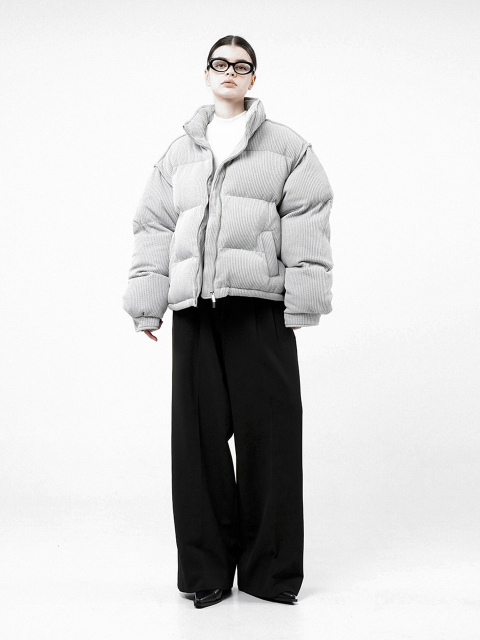 Oversized Corduroy Knit Padding (Light Gray) - HAGO(하고)
