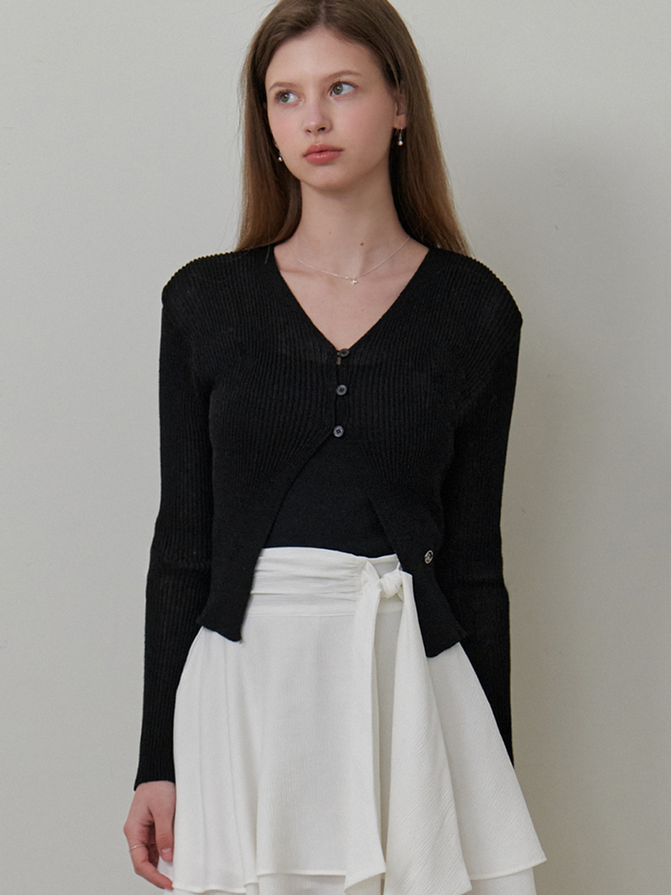Linen 3 button cardigan (black) - HAGO(하고)