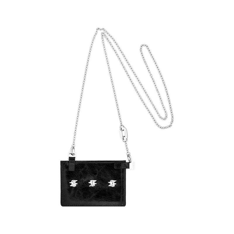 NO.629 [SILVER] SPIKY LEATHER CARD WALLET CROSS NECKLACE - 하고(HAGO)