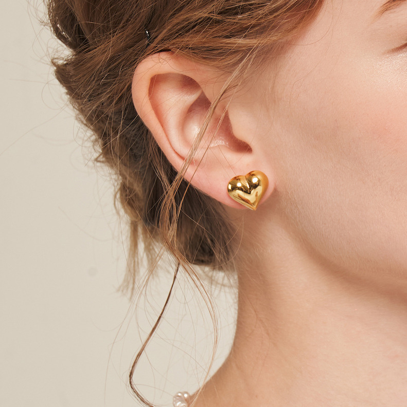 [925silver]Volume heart stud earring - HAGO(하고)