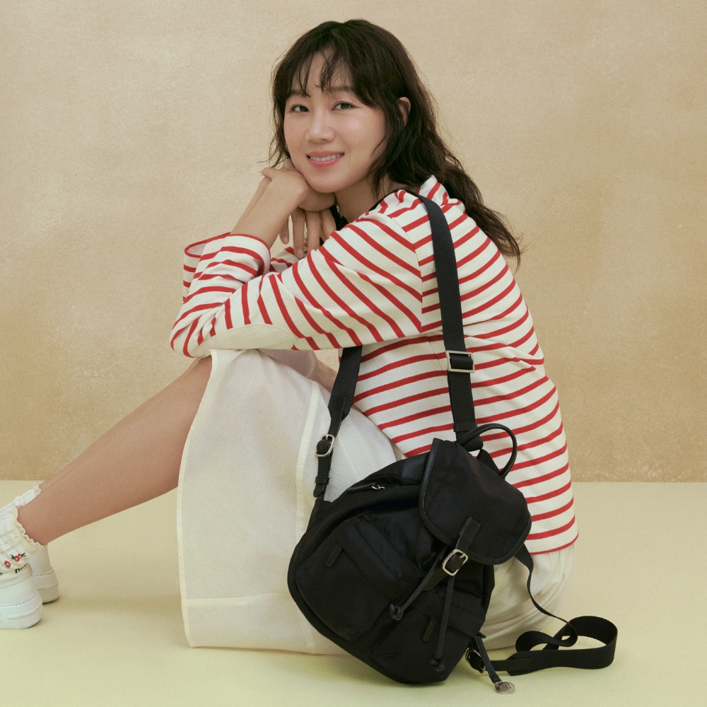 double pocket nylon backpack - black (S) - HAGO(하고)