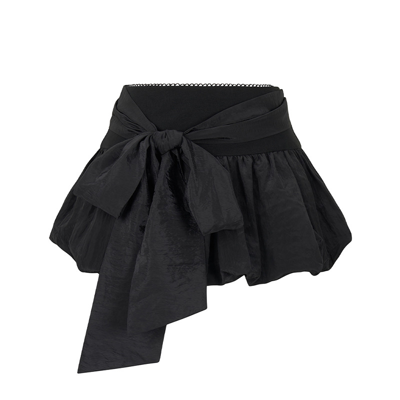 PUMPKIN SHIRRING RIBBON MINI SKIRT - 하고(HAGO)