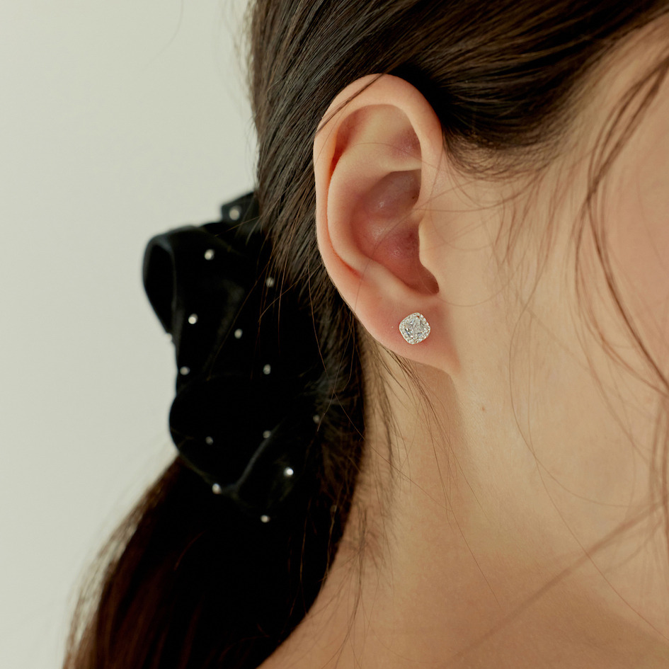 [33%쿠폰][925silver]Square cubic stud earrings - HAGO(하고)