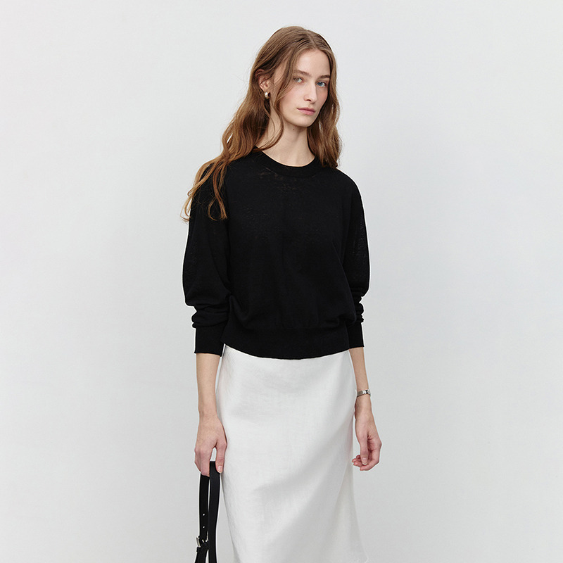 UNISEX SHEER CREWNECK SWEATER BLACK_UDSW5A106BK - HAGO(하고)