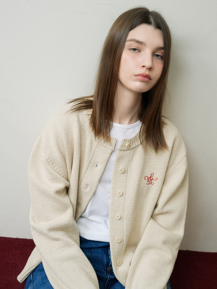 Cotton Round Knit Cardigan (beige) - 하고(HAGO)