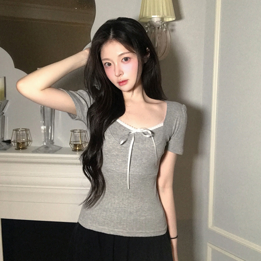 [TWEE] [지안`pick]르슈 타이 레이스 티셔츠 - HAGO(하고)