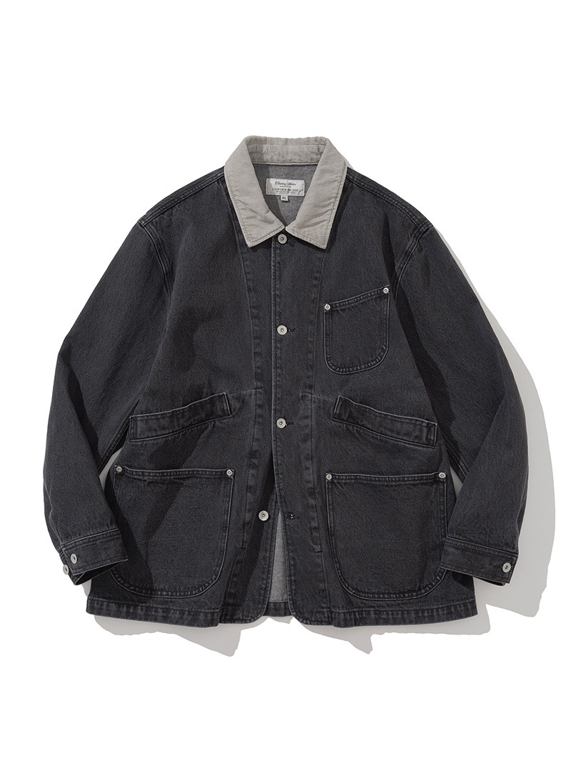 denim chore jacket 12.5oz black washed - 하고(HAGO)